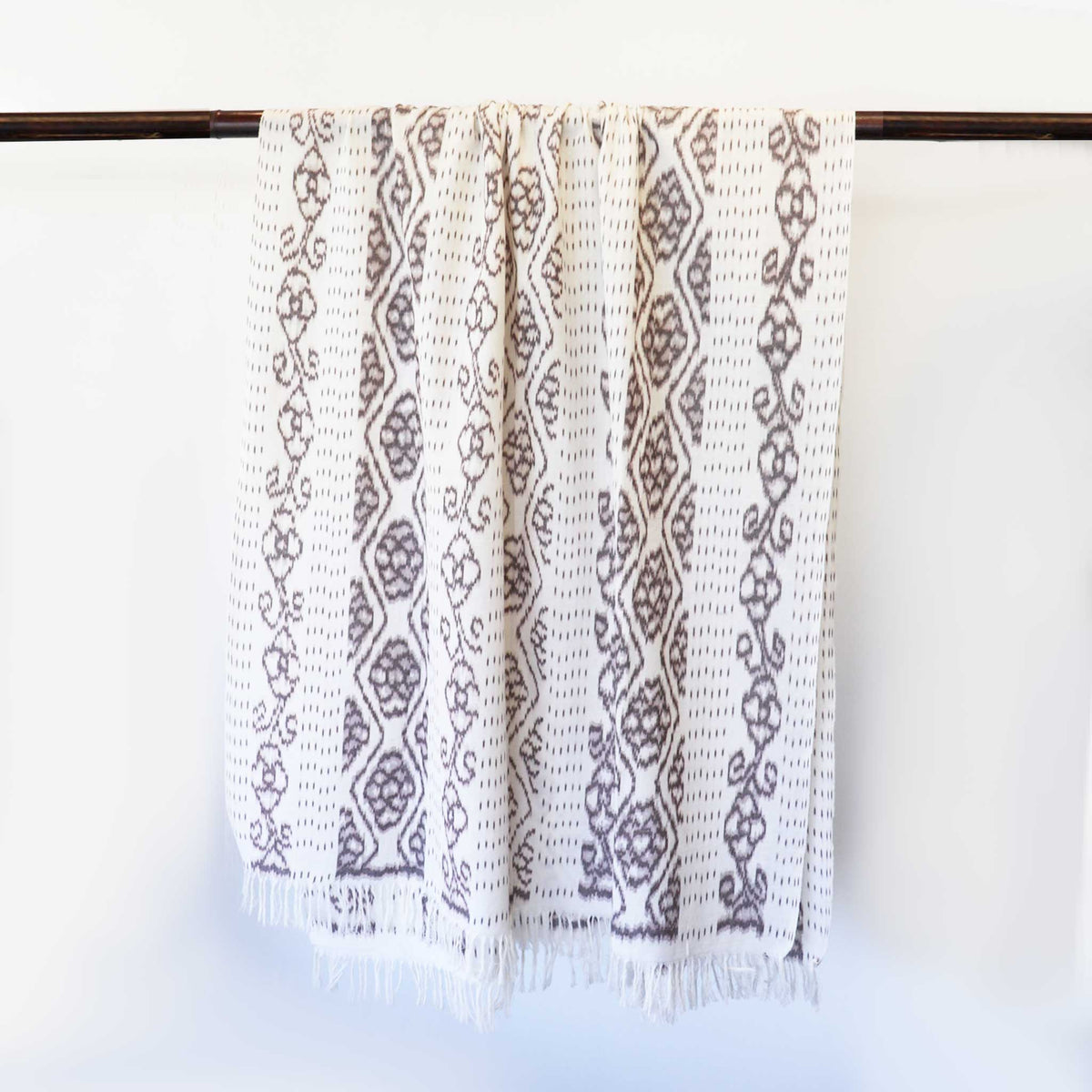 Cream Cotton Throw with Soft Grey Patterns | Homewares | Throws | GBO NZ