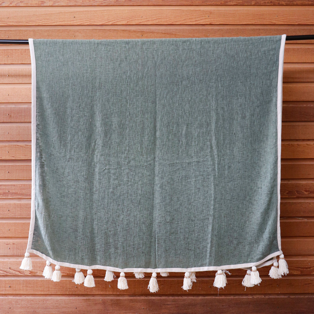 Moss Green Throw with Cream Lining and Tassels | Living | GBO NZ