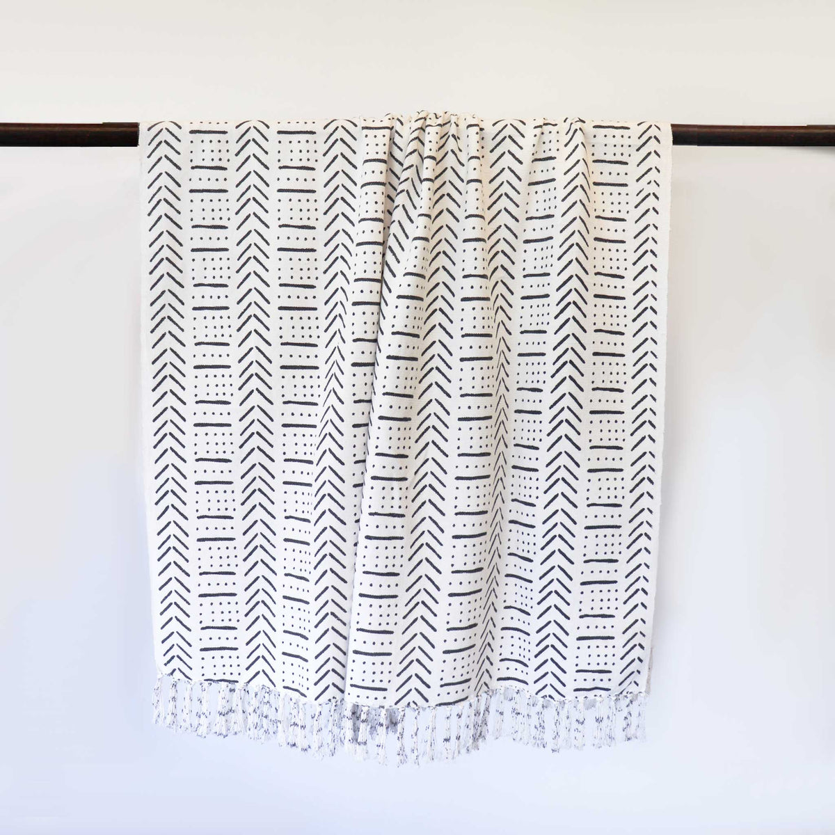 White Cotton Throw with Black Pattern | Homewares | GBO NZ